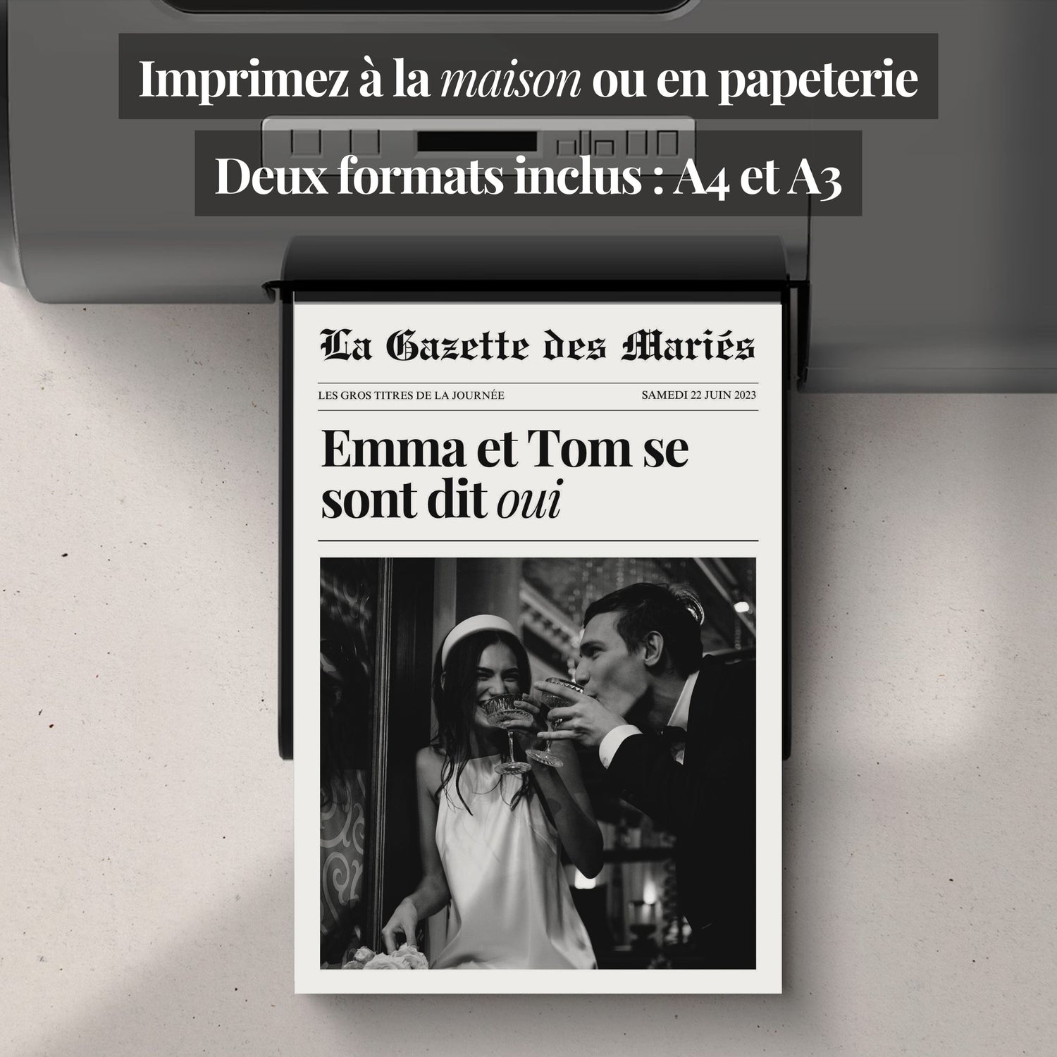 Gazette des mariés | 4 pages | Créez votre journal de mariage en ligne